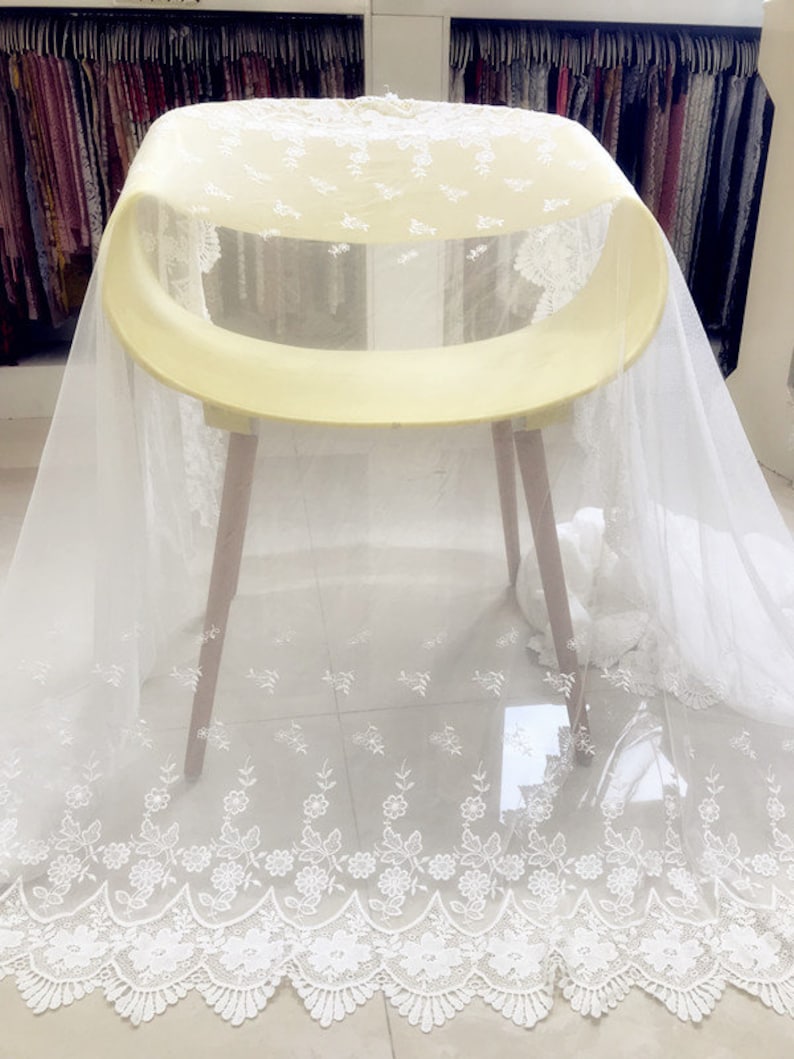 Ivory Mesh Fabric 1 Yard Soft Gauze Tulle Flower Embroidered - Etsy