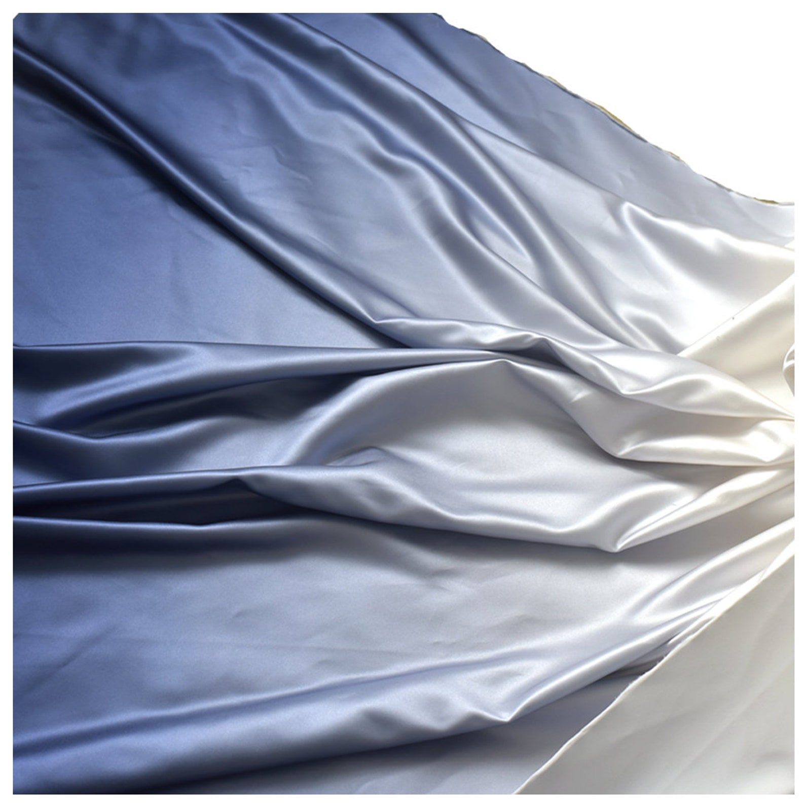 Blue Gradient Satin Fabric 1 Meter Gradual Color Change Cloth Sewing ...