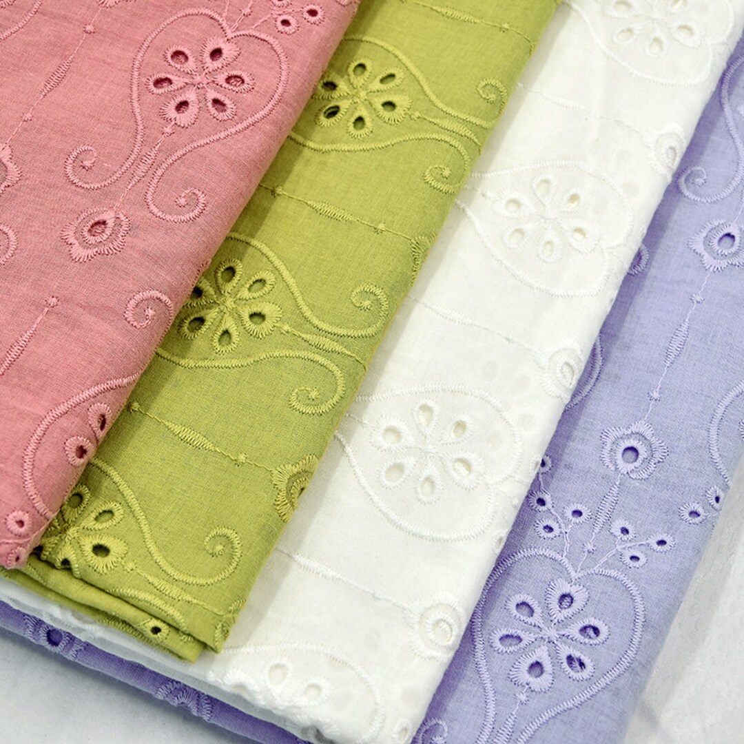 Cotton Fabric 1 Yard Ivory Pink Blue Embroidered Cloth Blouse - Etsy