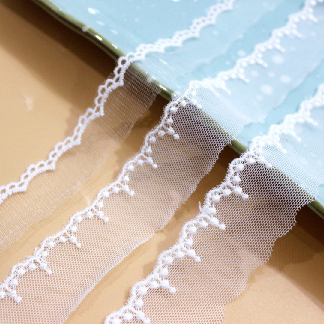 Mesh Spitze Borte 20 Meter Elfenbein Apricot Gauze Tüll Stickerei Band ...