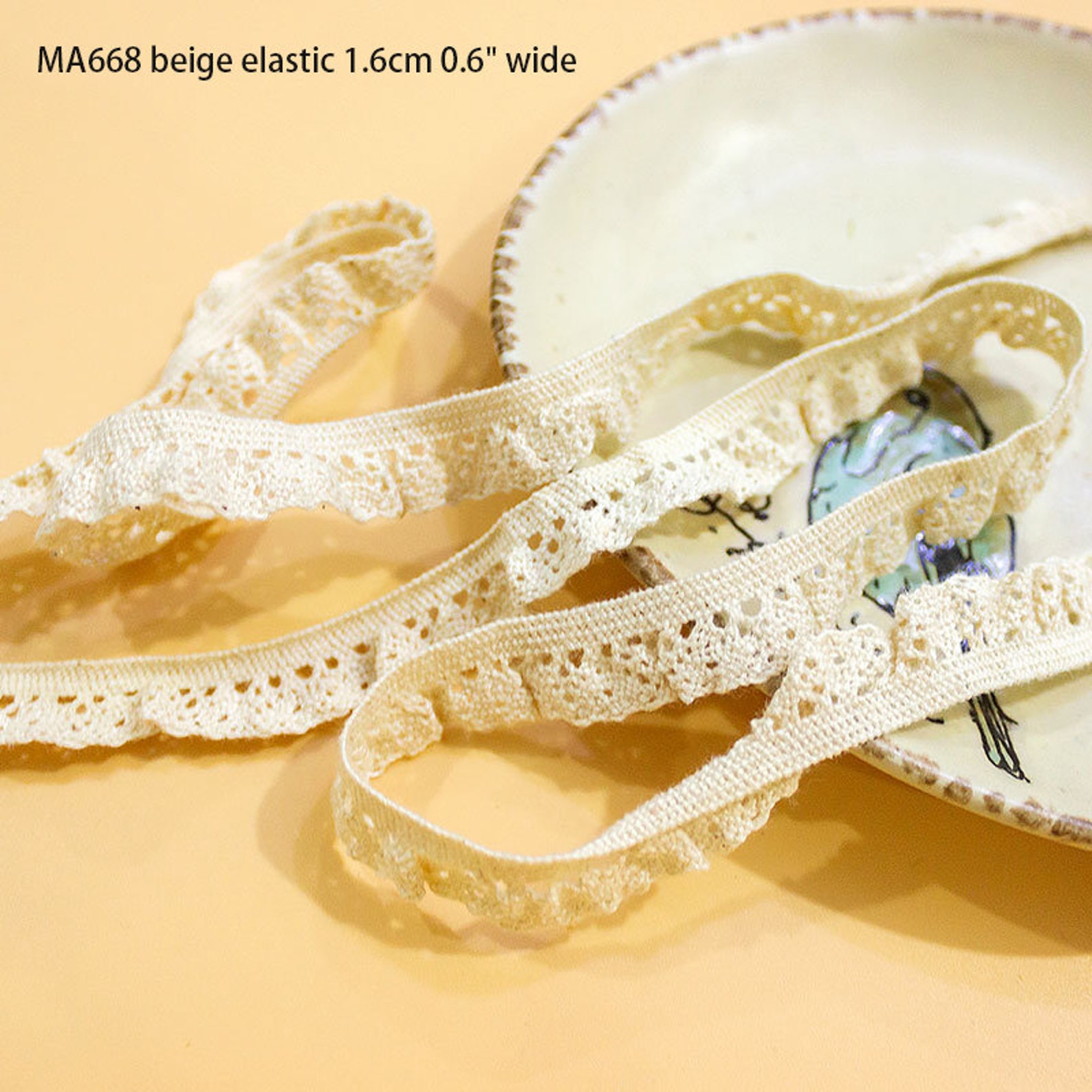 Cotton Ruffled Lace Trim 20 Yard Ivory Beige Gold Elasitc | Etsy