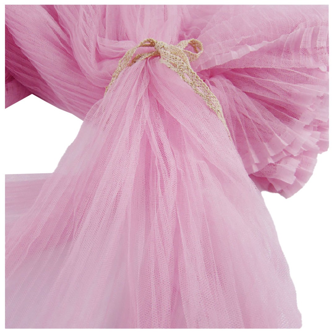 Pink Ruffle Pleated Mesh Fabric Crinkle Accordion Pleated Tulle Fabric ...