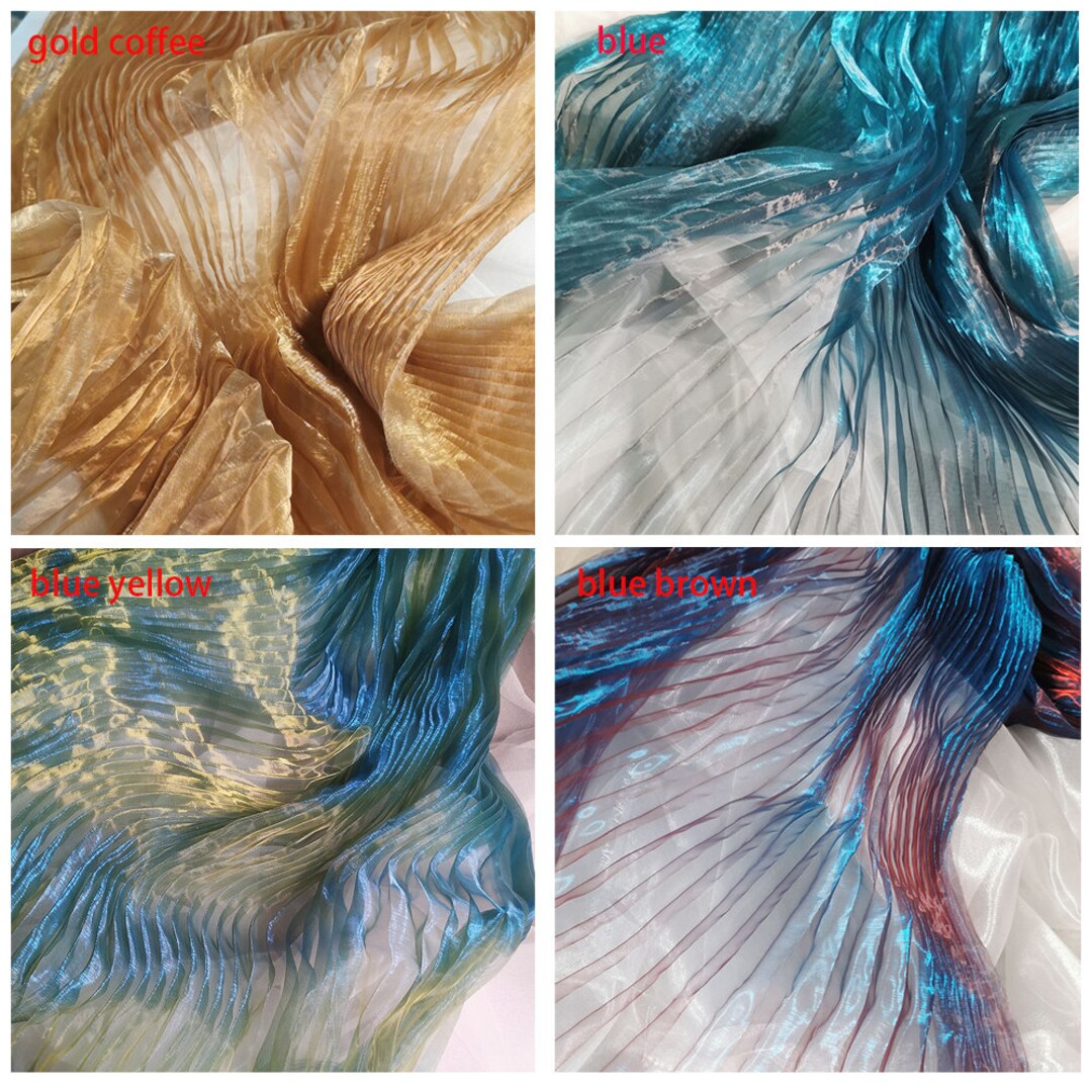 Pleated Tulle Fabric Magic Color Laser Plisse Fabric Accordion Crimping ...