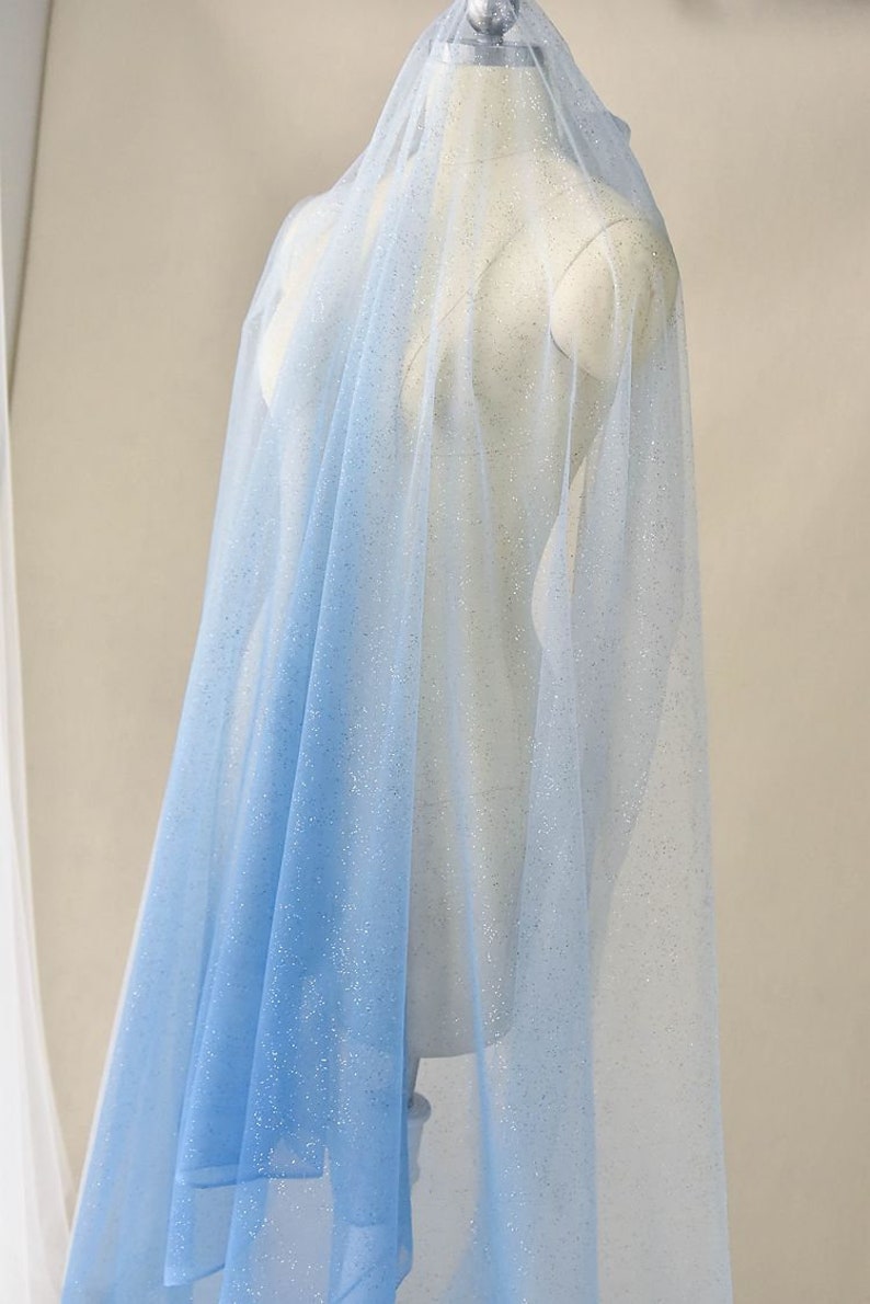 Tulle Fabric 1 Meters Light Blue Gradual Change Star Sky Gilding Powder ...