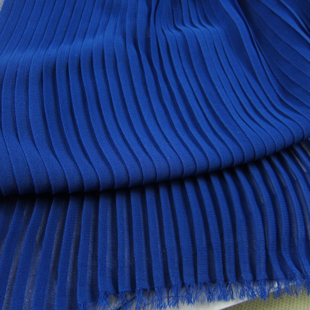 Royal Blue Ruffled Pleated Chiffon Fabric Solid Dress Clothes Materials ...