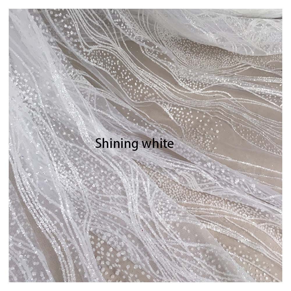 Tulle Sequined Fabric 1 Meters Ivory Wavy Corrugated Ironing Powder ...