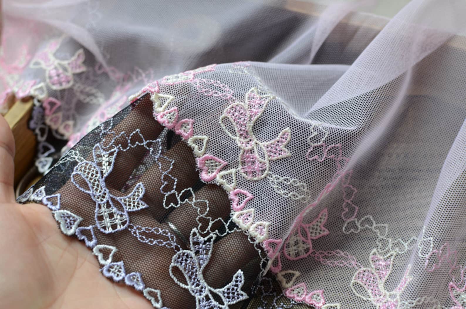 10 Meter 17.7cm 6.96 Wide Black/pink Mesh Embroidered - Etsy