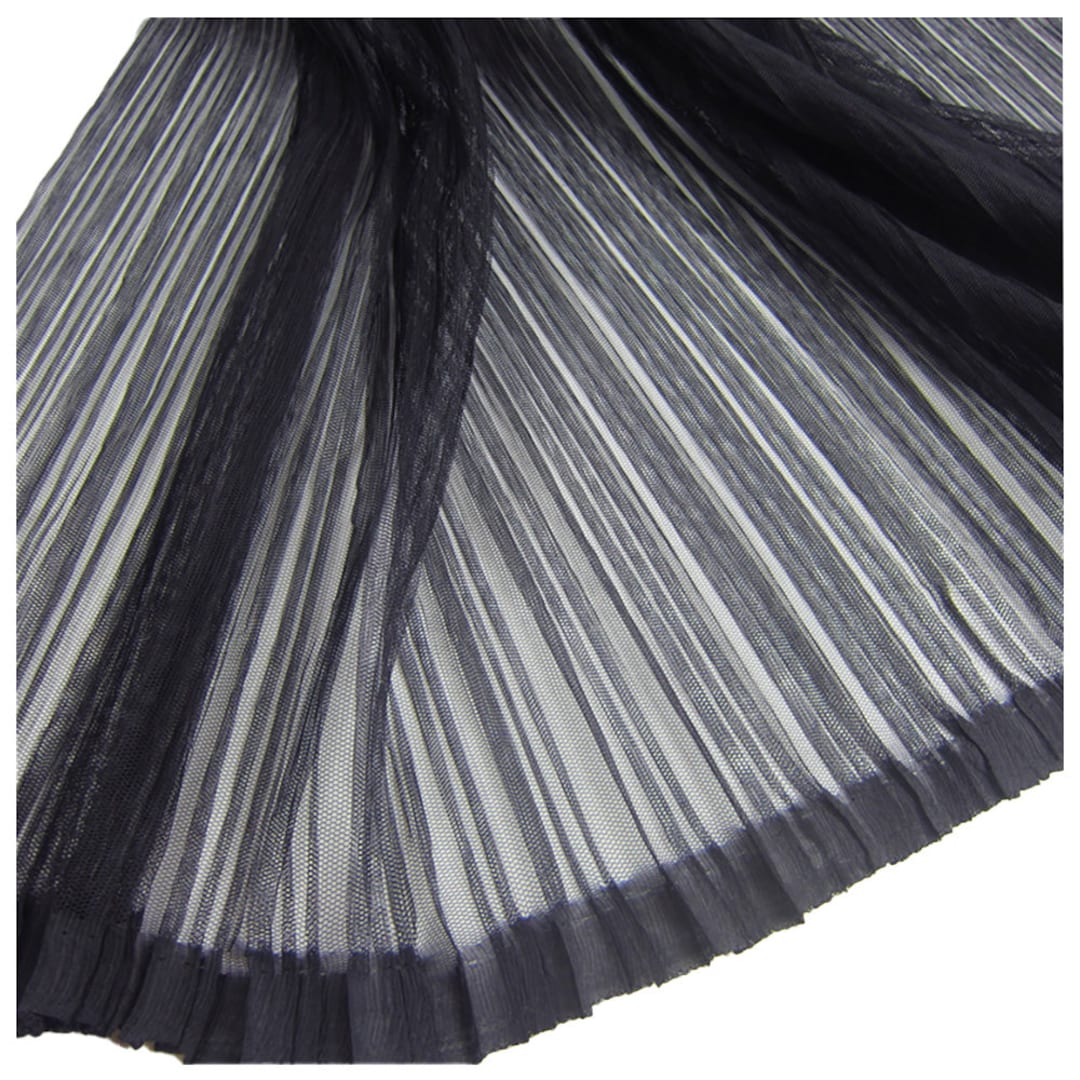 Black Ruffle Pleated Mesh Fabric Crinkle Accordion Pleated Tulle Fabric ...