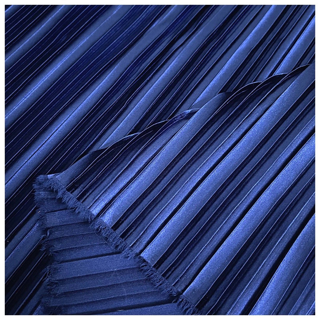 Navy Satin Pleated Fabric Line Texture Stripe Accordion Plisse Fabric ...
