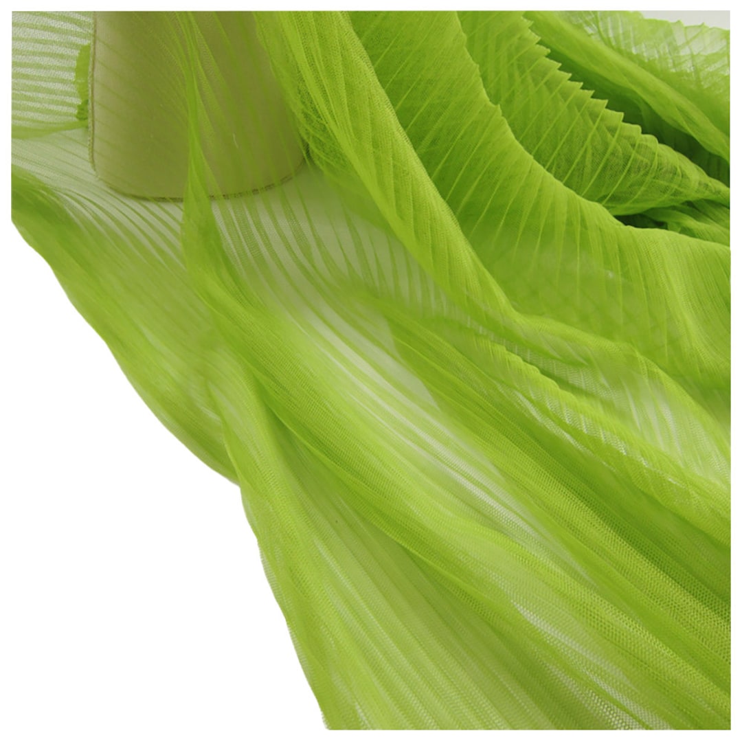 Grass Green Ruffle Pleated Mesh Fabric Crinkle Accordion Pleated Tulle ...