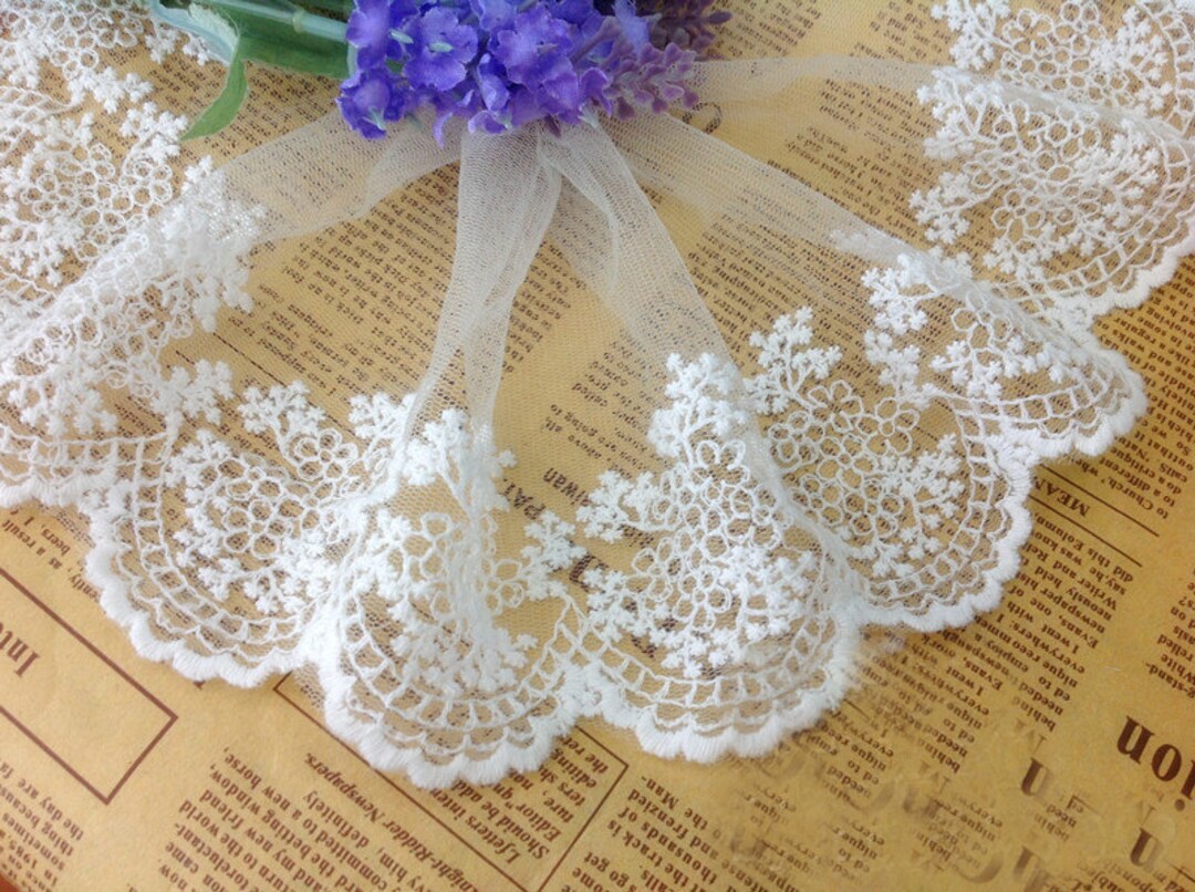 10 Yard 10cm 3.93" Wide Ivory Mesh Embroidery Lace Trim Ribbon ...