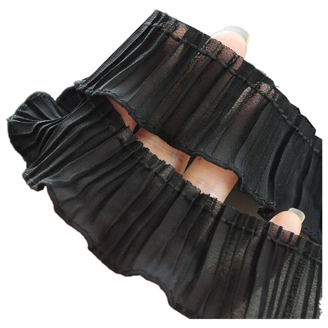 Black Pleat Lace Trim 10 Meters Ruffled Crumple Chiffon Pleated Fabric ...