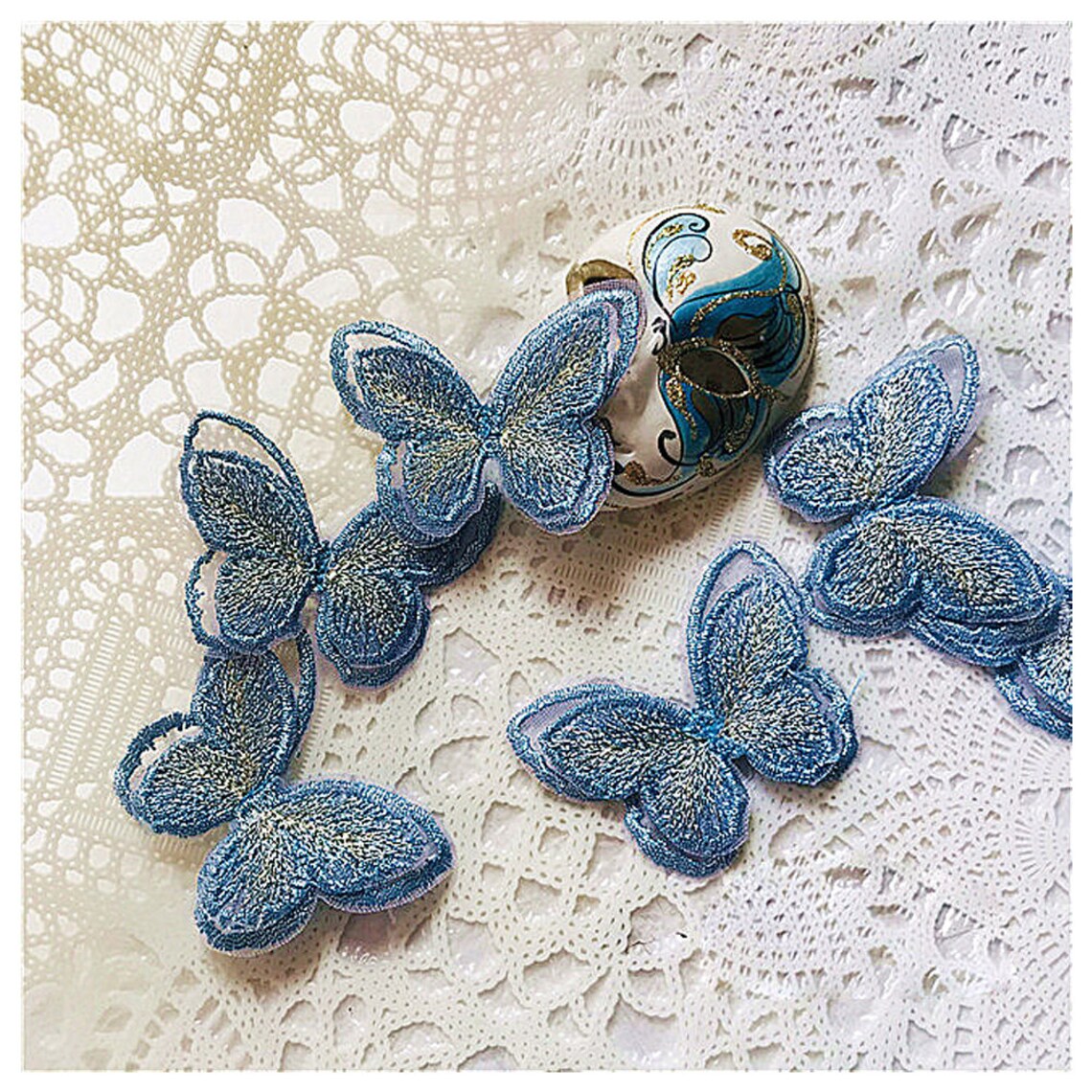 Butterfly Appliques 10 PCS Lake Blue Organza Embroidery Lace Patches ...