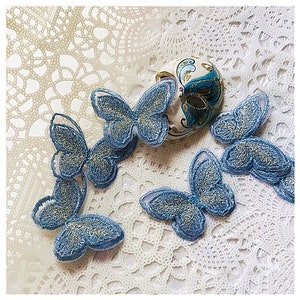 Butterfly Appliques 10 PCS Lake Blue Organza Embroidery Lace Patches ...
