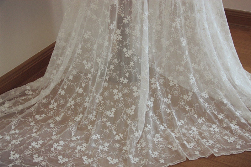 1 Yard 135cm 53.14" Wide Ivory Mesh Full of Pieces of Embroidery Tapes ...