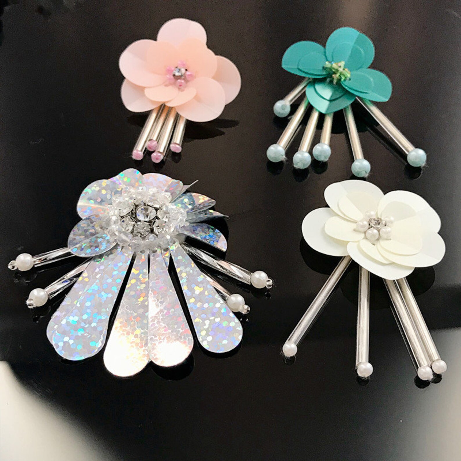 14-40pcs Rhinestones Sequins Beads Flower Foral Appliques - Etsy