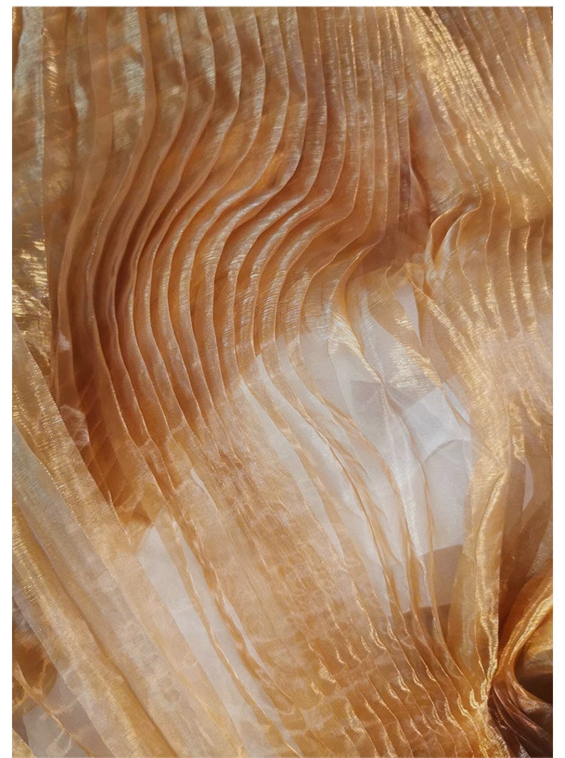 Gold Coffee Pleated Tulle Fabric Magic Color Laser Plisse - Etsy