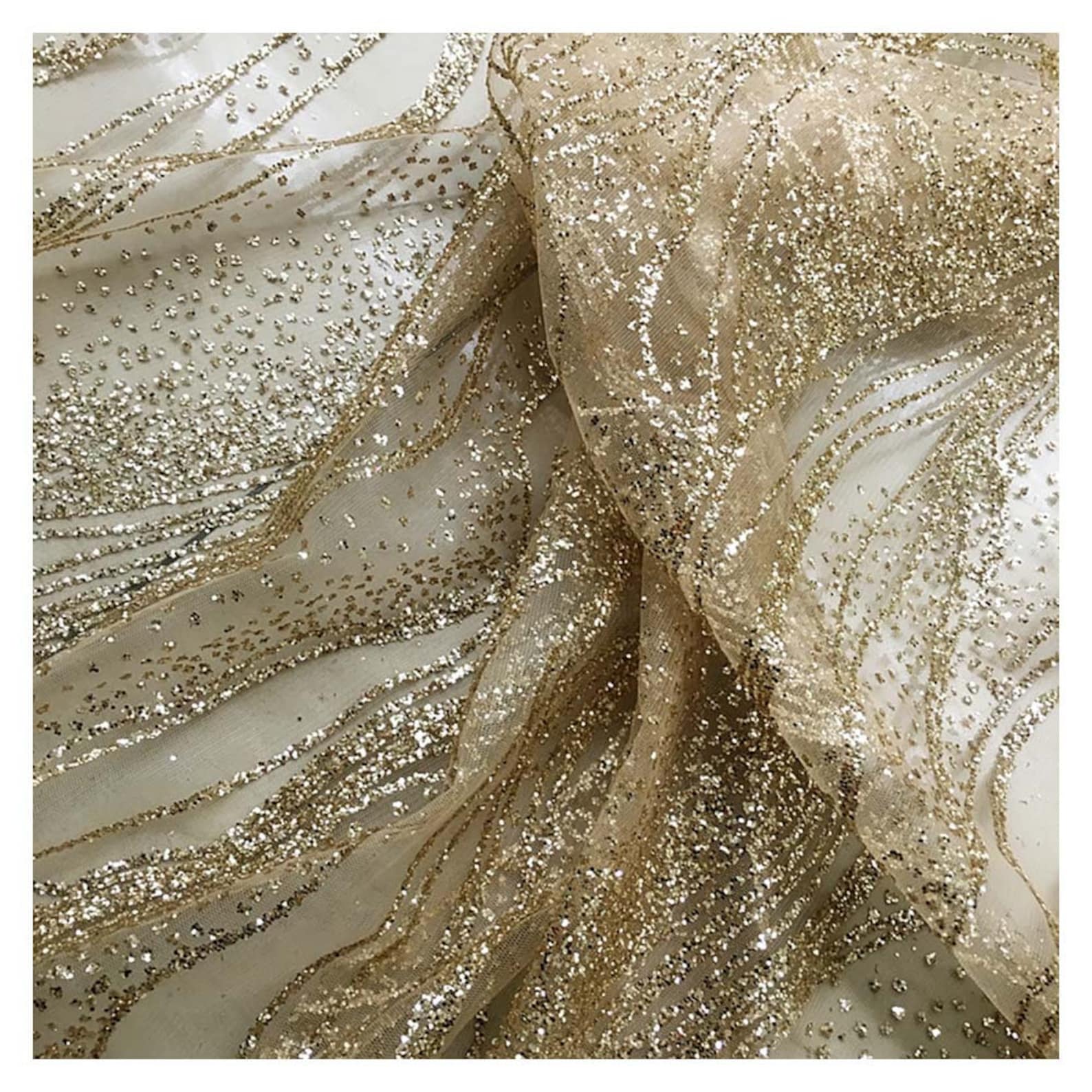 Tulle Sequined Fabric 1 Meters Gold Wavy Corrugated Ironing | Etsy