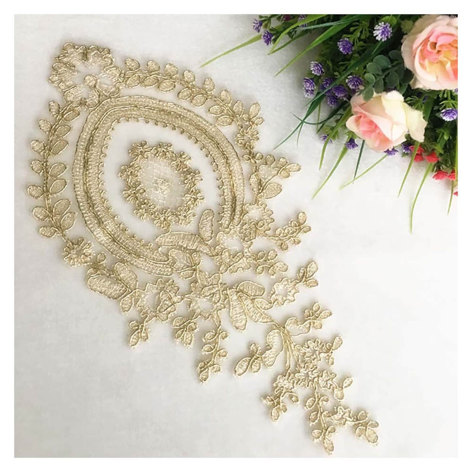 Gold Patches 10 PCS Bridal Wedding Embroidery Flower Appliques for ...