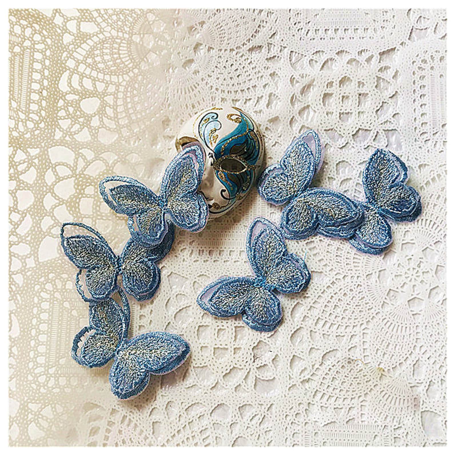 Butterfly Appliques 10 PCS Lake Blue Organza Embroidery Lace Patches ...