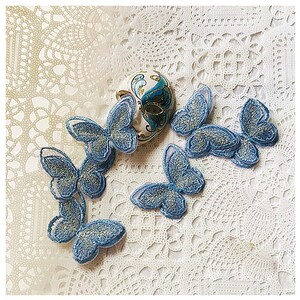 Butterfly Appliques 10 PCS Lake Blue Organza Embroidery Lace Patches ...