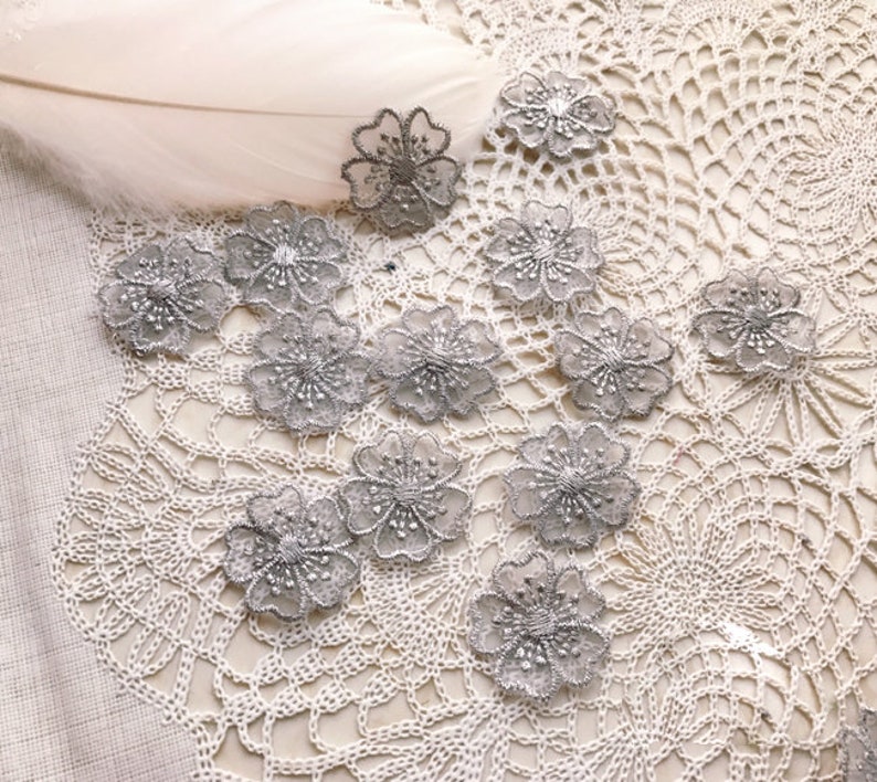 Flower Appliques 20pcs Pink Black Ivory Beige Gray Organza - Etsy