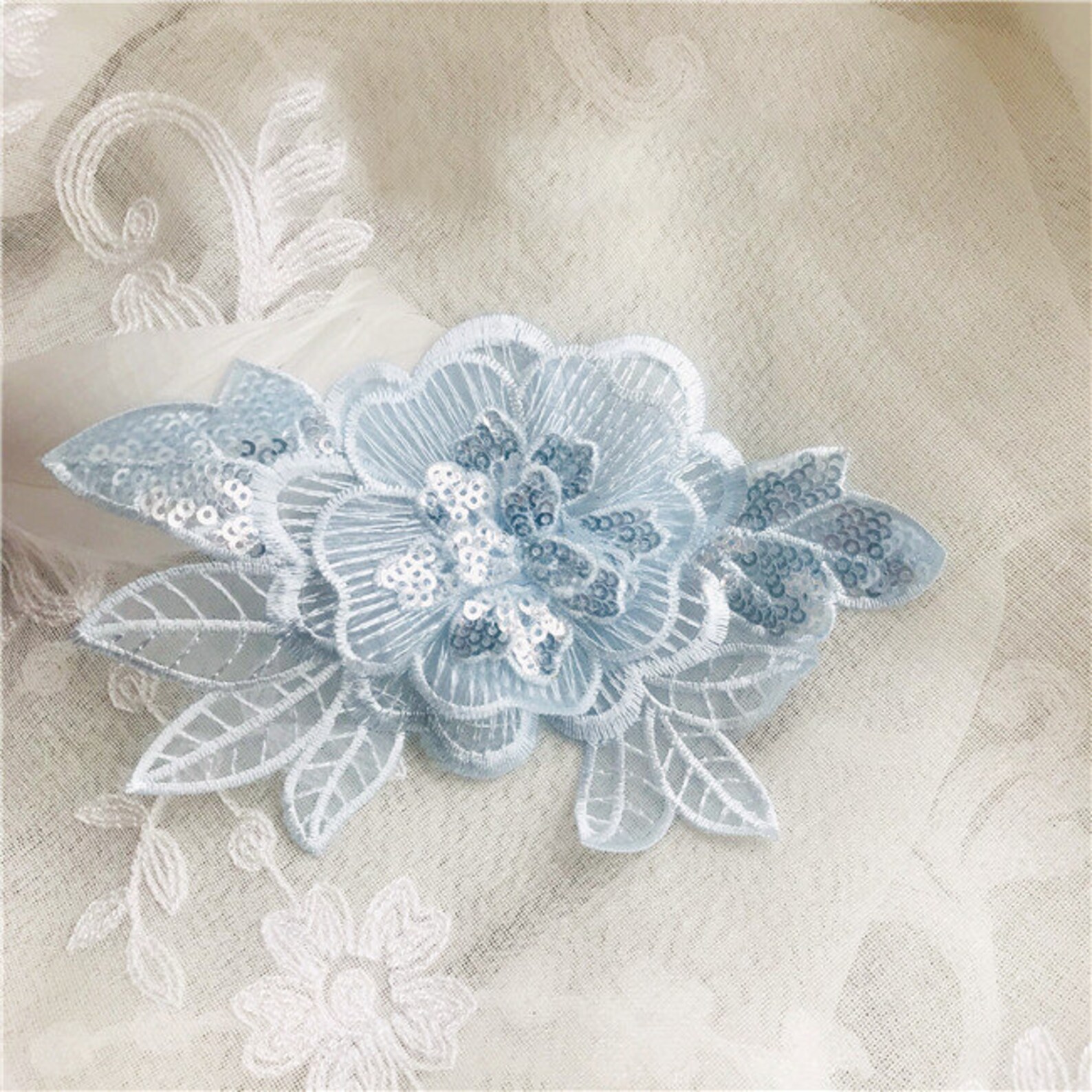 Appliques 5pcs Blue Ivory Purple Flower Floral Organza | Etsy