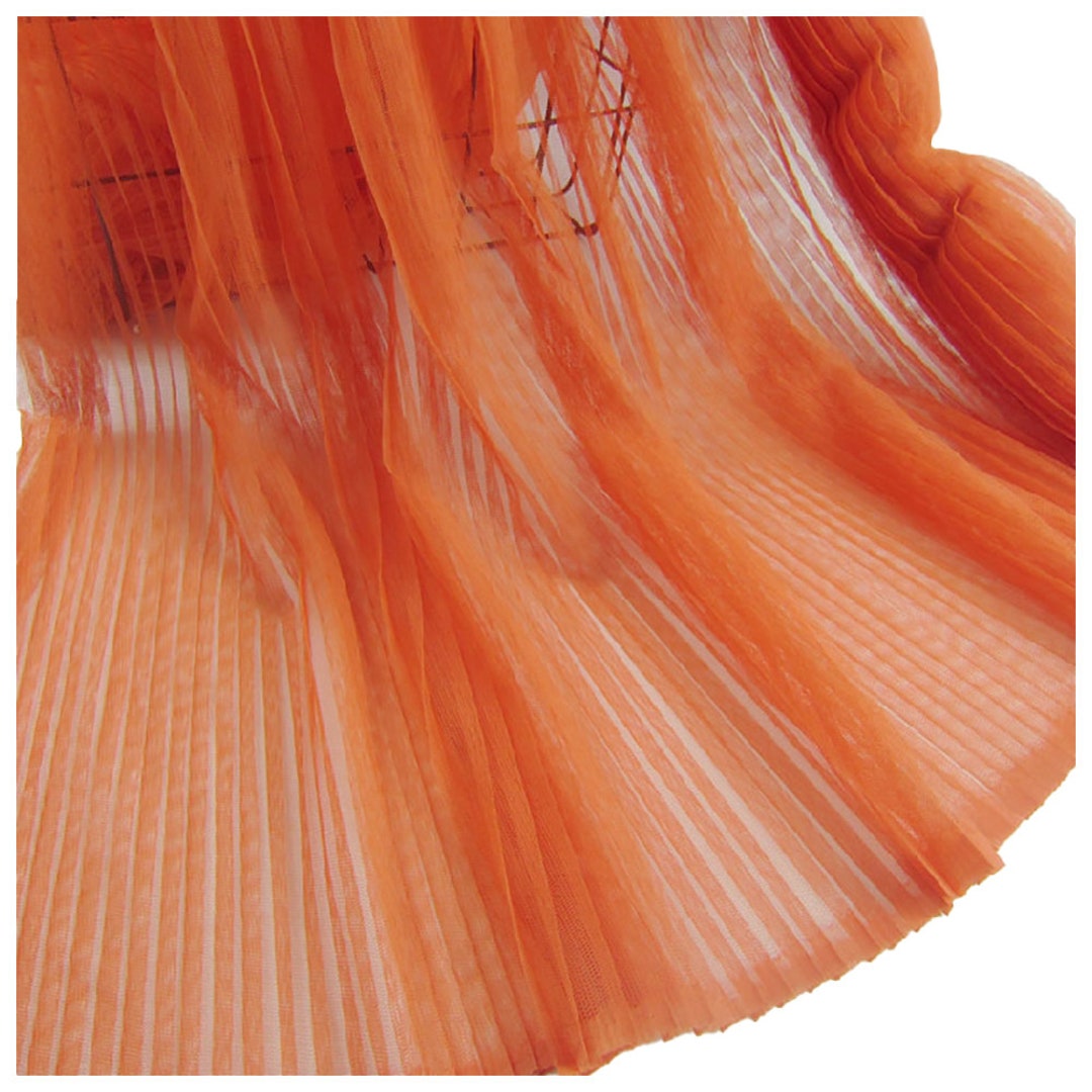 Orange Ruffle Pleated Mesh Fabric Crinkle Accordion Pleated Tulle ...