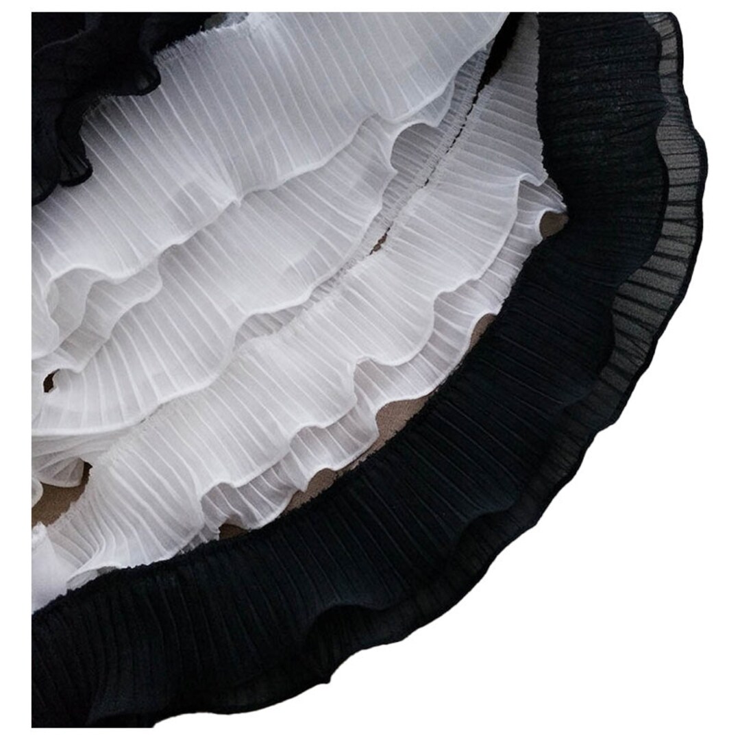 Black White Pleat Lace Trim 5 Meters Ruffled Crumple Chiffon Pleated ...