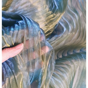 Blue Pleated Tulle Fabric Magic Color Laser Plisse Fabric Accordion ...