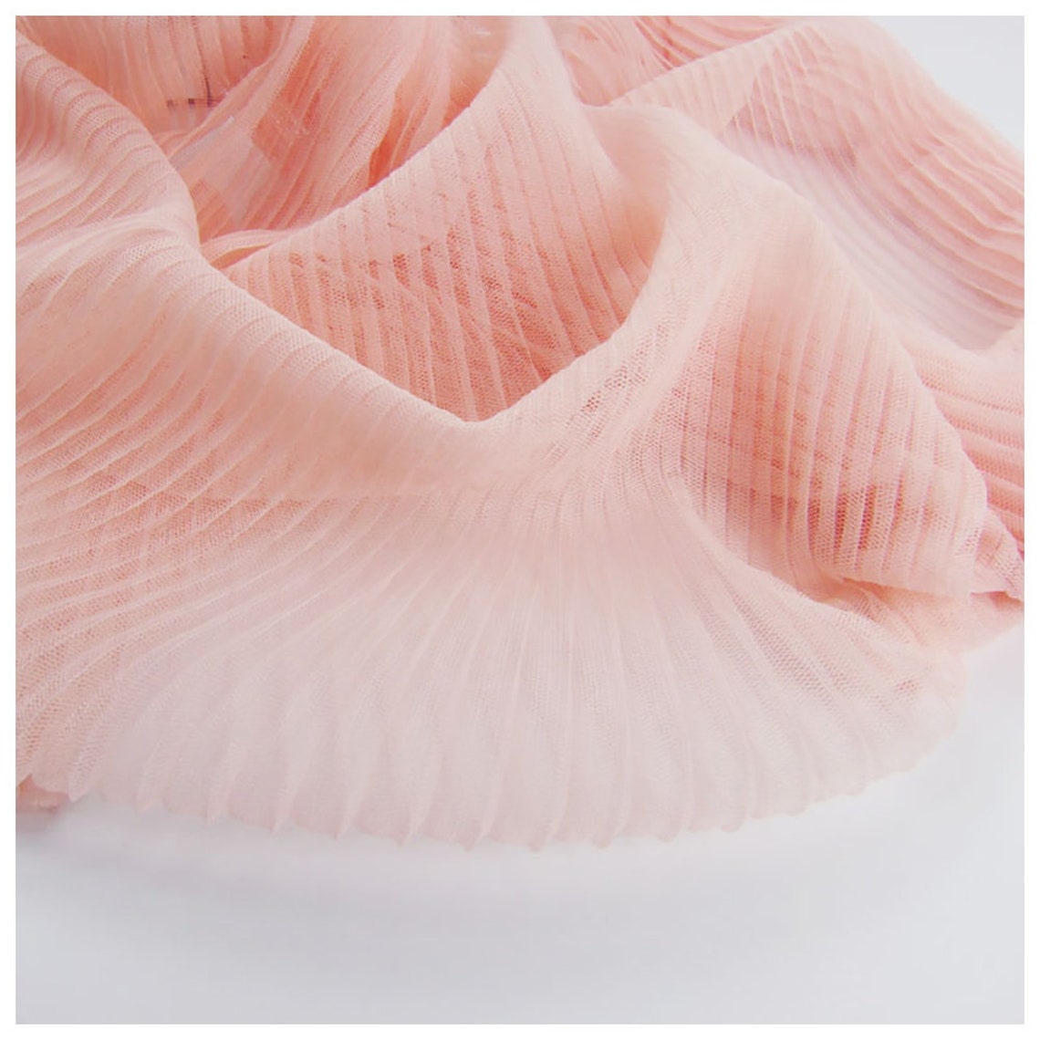 Shrimp Pink Ruffle Pleated Mesh Fabric Crinkle Accordion Pleated Tulle ...