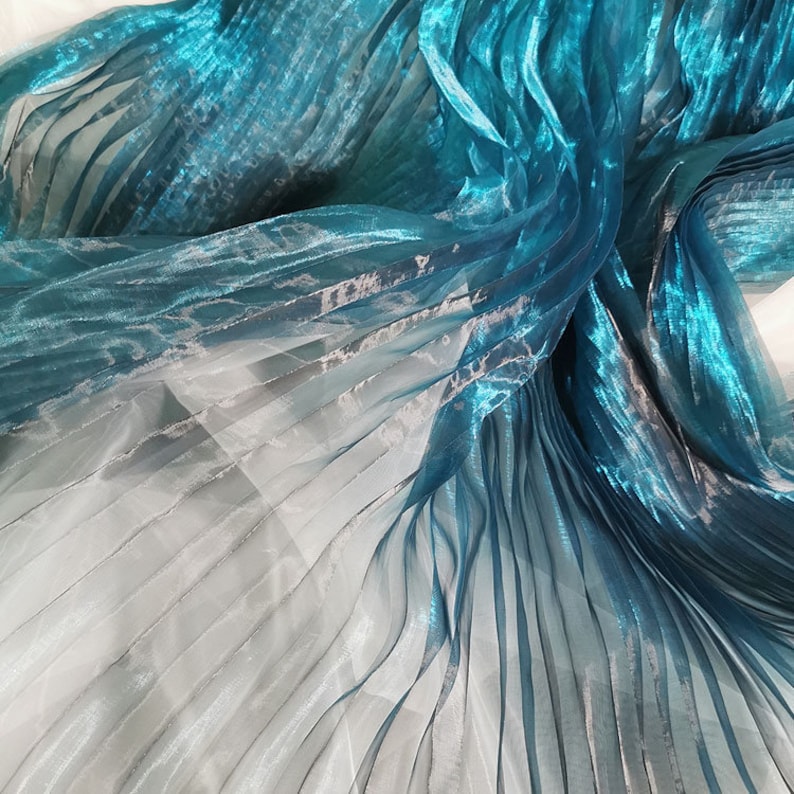 Blue Pleated Tulle Fabric Magic Color Laser Plisse Fabric - Etsy