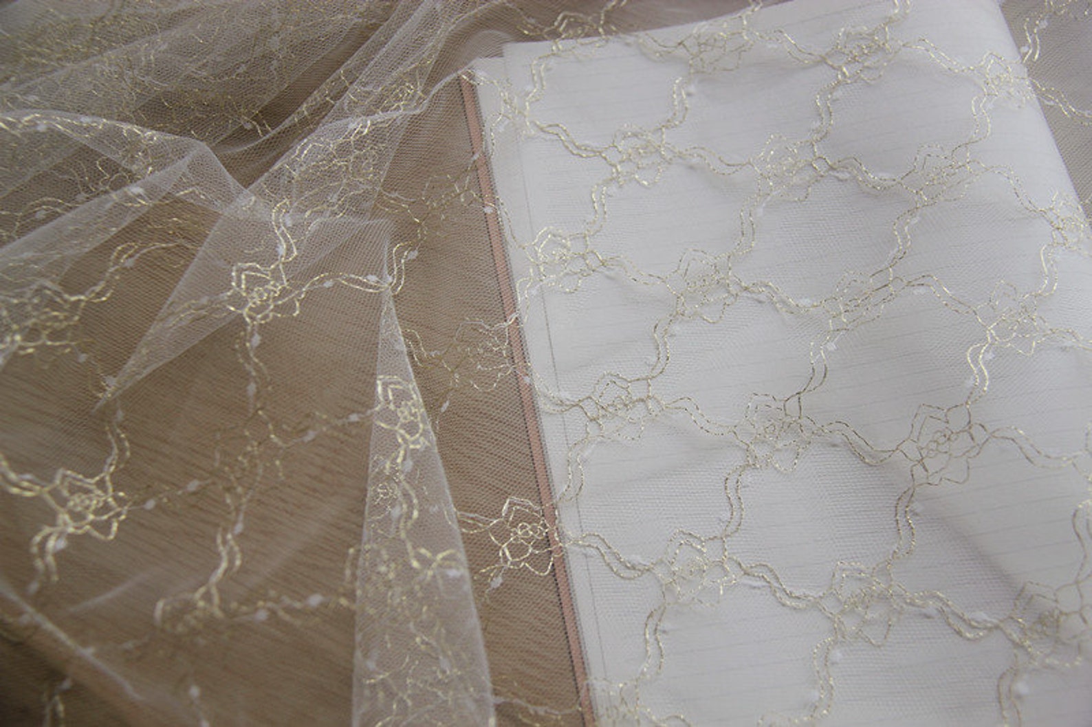 Lace Fabric 2 Yard Transparent Mesh Tulle Gauze Gold Embroidered Sewing ...