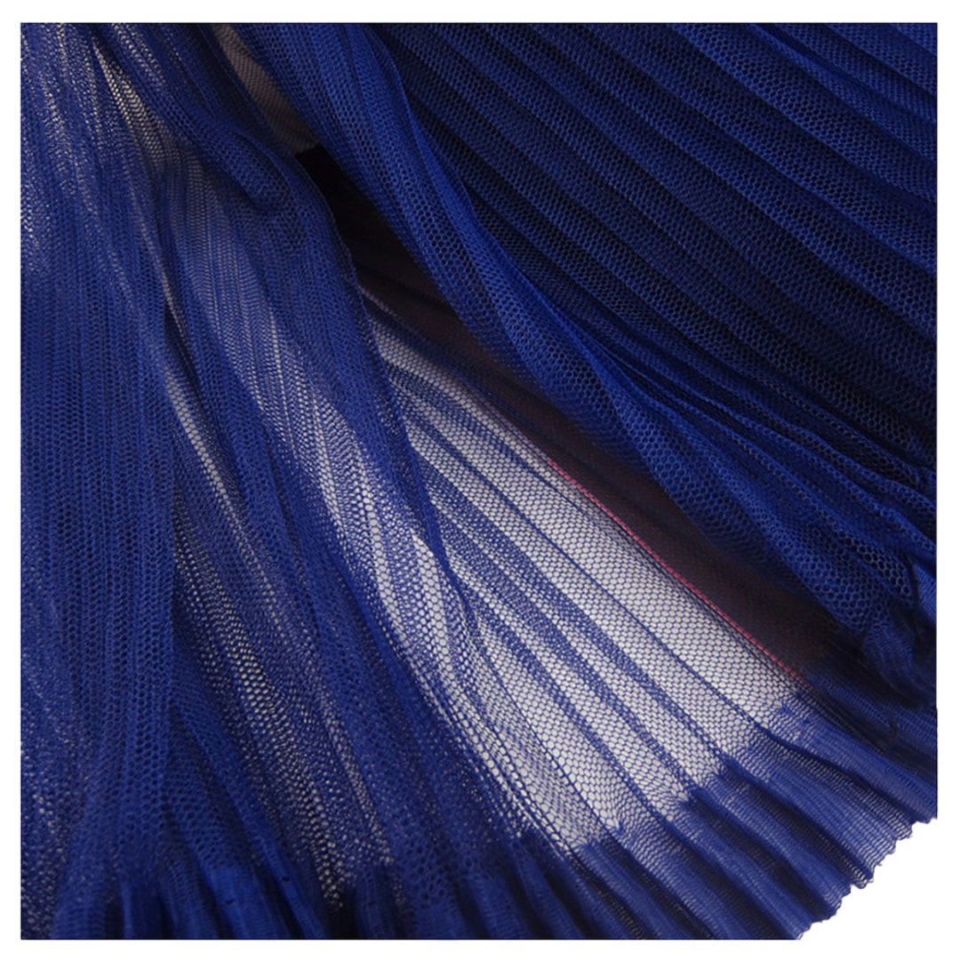 Royal Blue Ruffle Pleated Mesh Fabric Crinkle Accordion Pleated Tulle ...