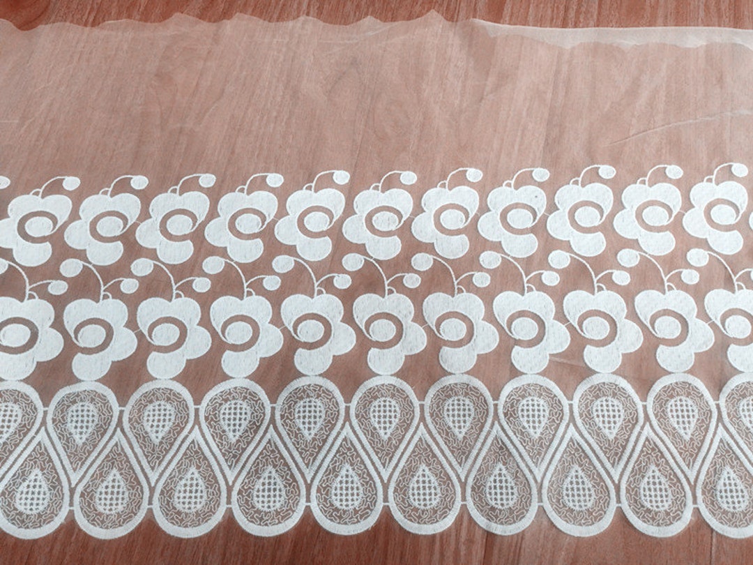5 Yard 42cm 16.53" Wide Ivory Mesh Embroidery Lace Trim Ribbon ...