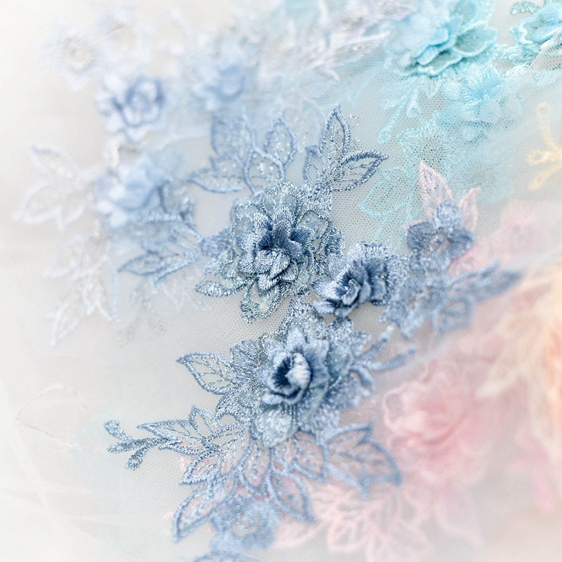 15pcs 9*15cm Multi-color 3D Flower Mesh Embroidery Lace Appliques ...