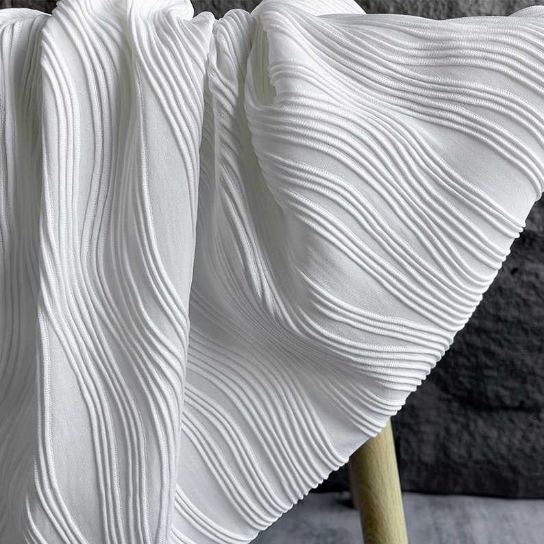 1 Meter Stretch Fabric Line Texture Ivory Black Elastic 3D Stripe ...