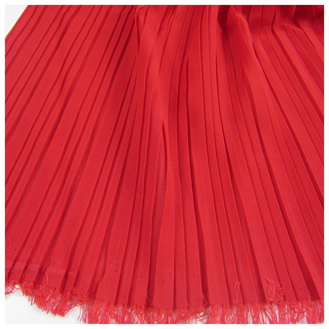 Red Ruffled Pleated Pearl Chiffon Fabric Dress Clothes Cloth Materials ...