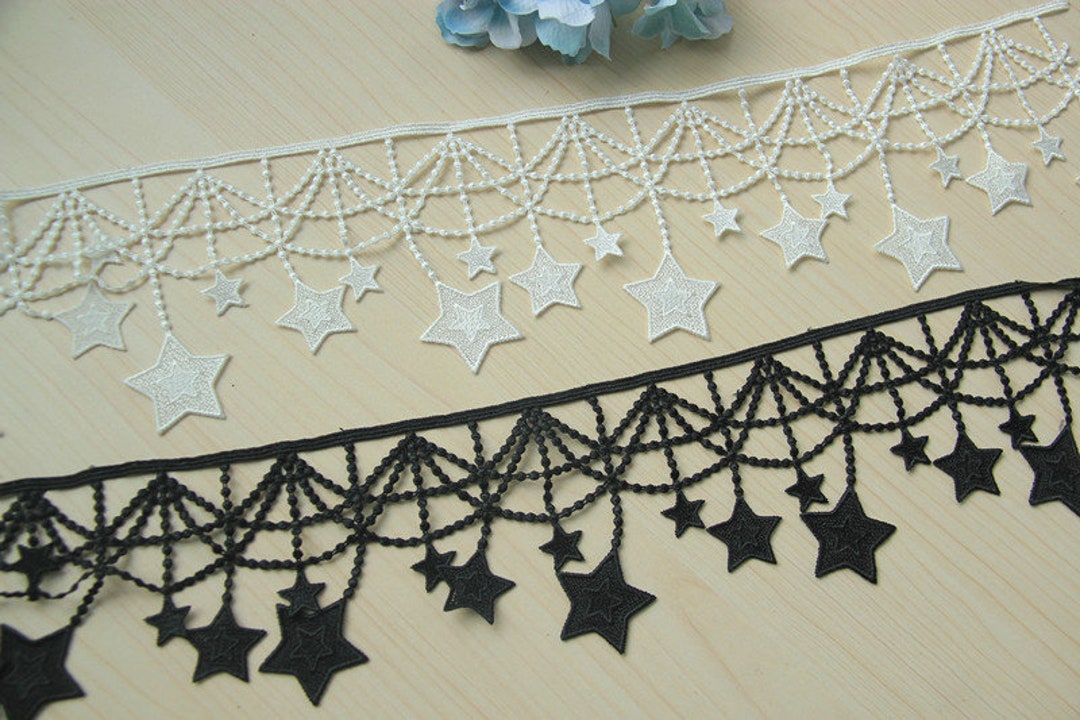 5 Yards 11cm 4.33" Wide Ivory/black Star Tassels Fringe Tapes Lace Trim ...