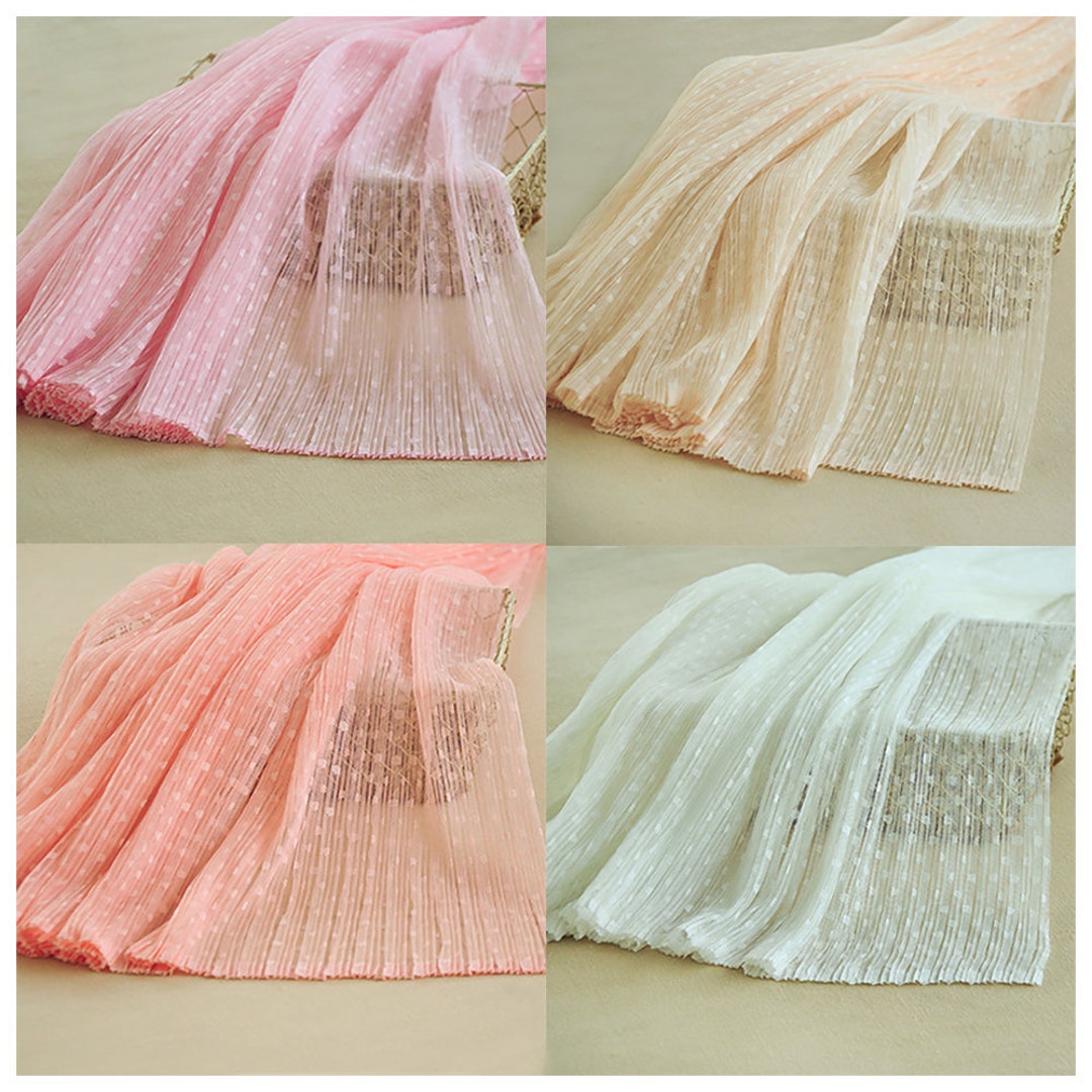 Fine Pleated Mesh Fabric Pink Apricot Ruffled Polka Dot Wrinkled Tulle ...
