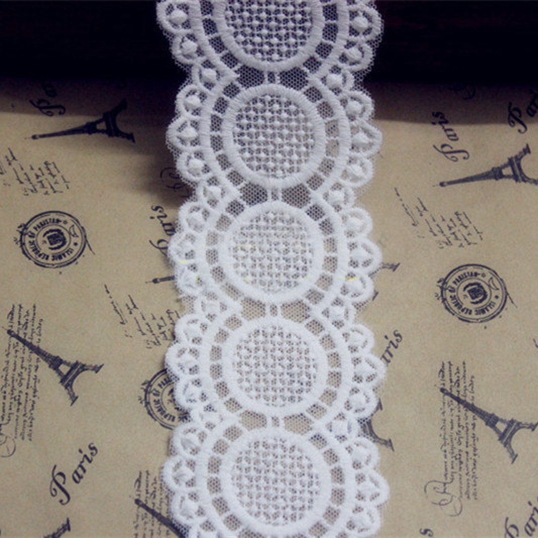 10 Yard 6cm 2.36" Wide Ivory Cotton Mesh Embroidery Lace Trim Ribbon ...