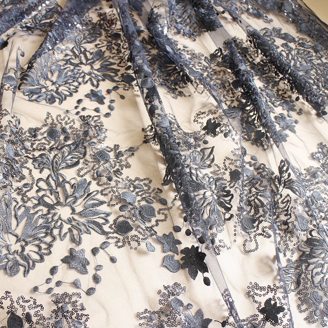 1 Meters 135cm 53" Wide Red Black Ivory Sequins Mesh Embroidered Gauze ...