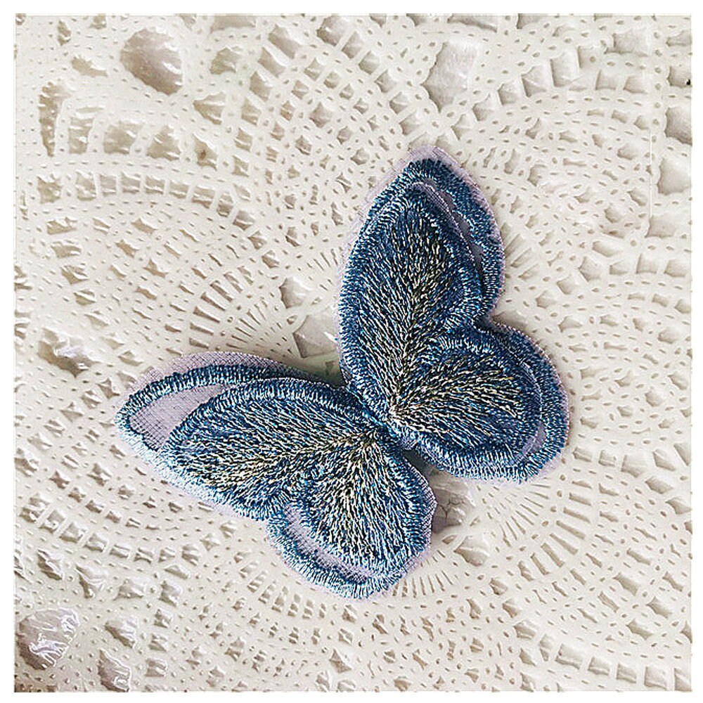 Butterfly Appliques 10 PCS Lake Blue Organza Embroidery Lace Patches ...
