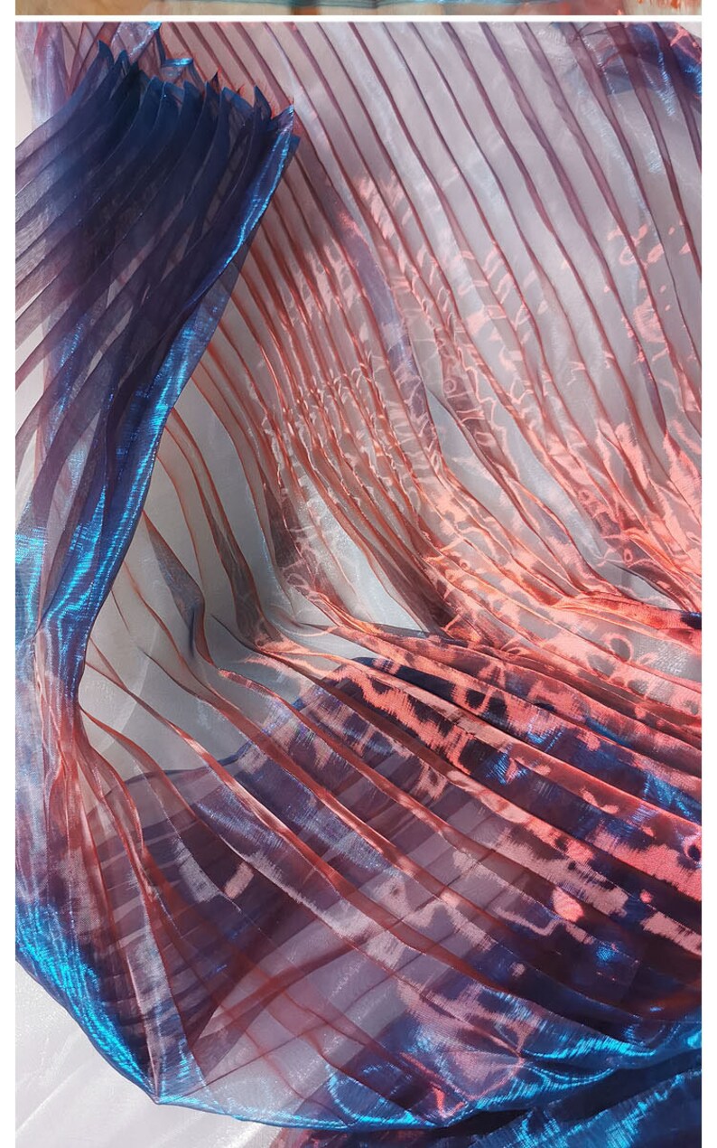 Blue Pleated Tulle Fabric Magic Color Laser Plisse Fabric - Etsy