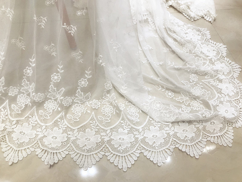 Ivory Mesh Fabric 1 Yard Soft Gauze Tulle Flower Embroidered - Etsy