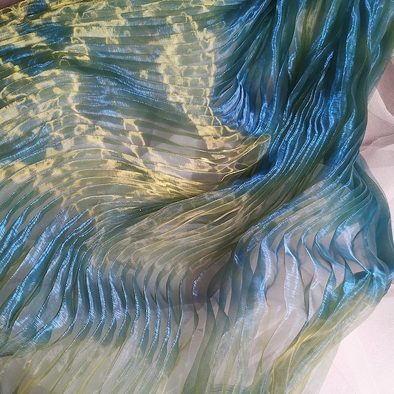 Blue Pleated Tulle Fabric Magic Color Laser Plisse Fabric - Etsy