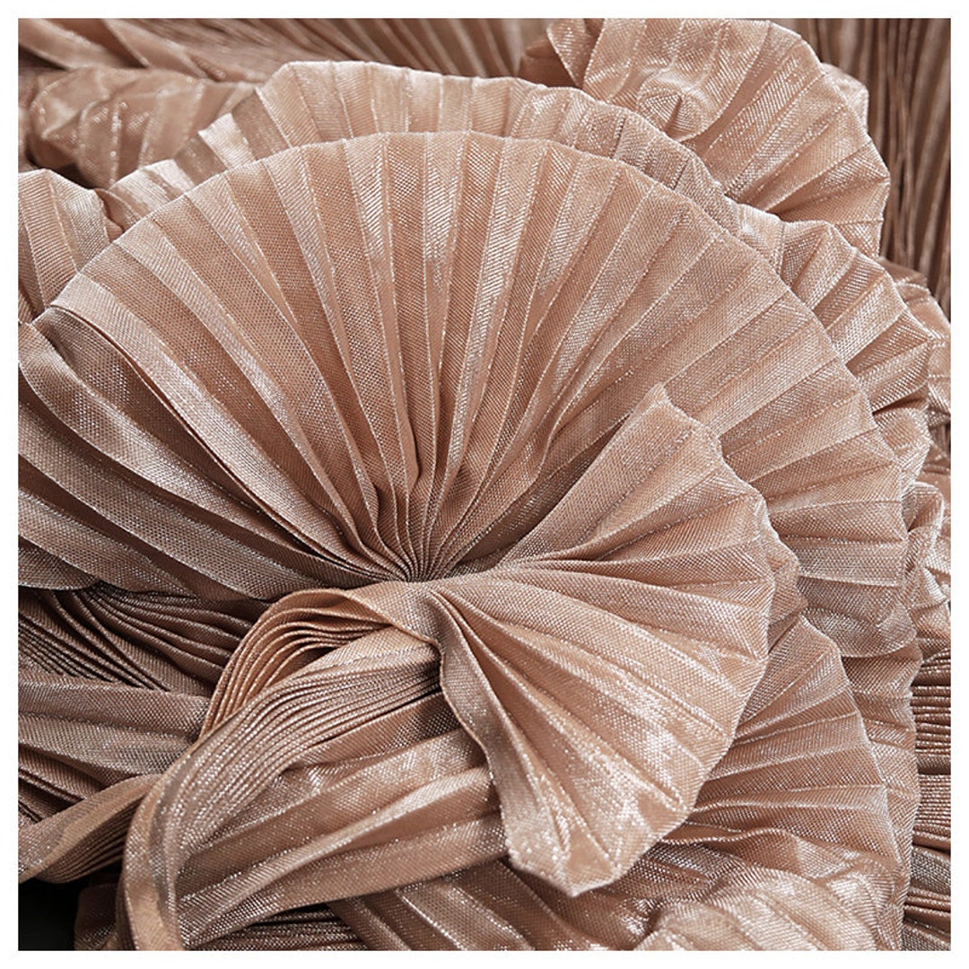 1 Meter Shiny Pleated Tulle Fabric Silver Pink Plisse Fabric Pleat Mesh ...