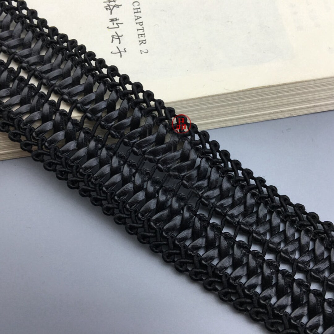 5 Yard Black PU Leather Braided Tapes Lace Trim Ribbon 4cm 1.57" Wide ...