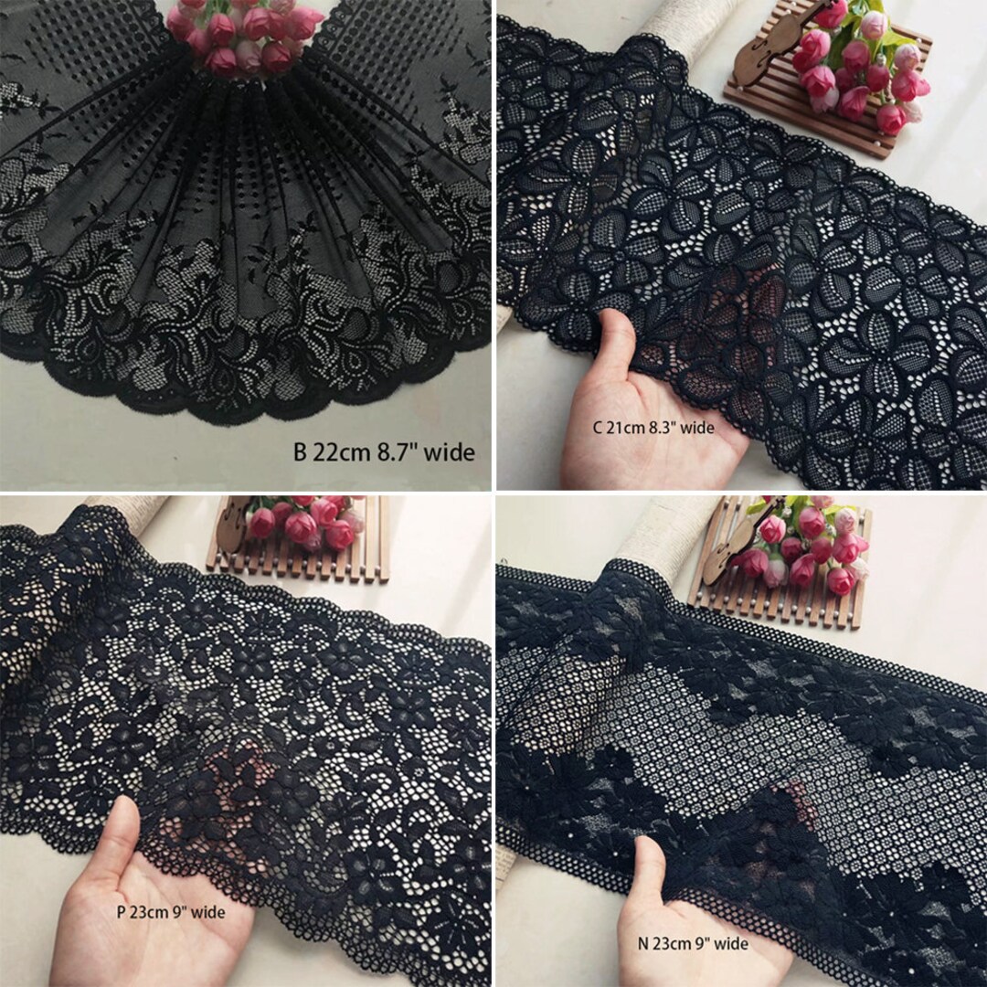 Elastic Trims 5 Meters Black Stretchy Lace Trim Ribbon Fabric Bra ...