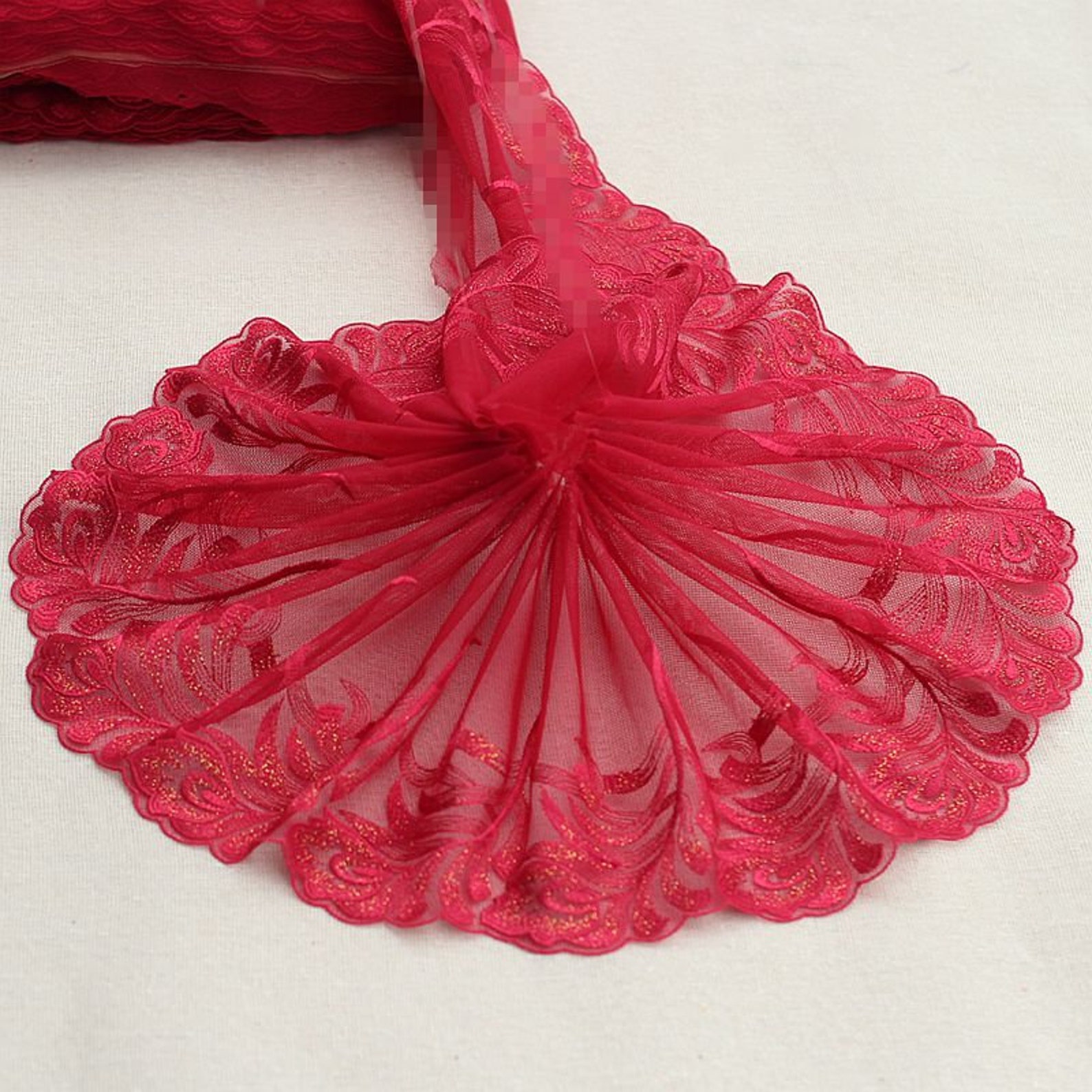 Red Lace Trim 5 Yard Tulle Gauze Mesh Embroidery Ribbon Fabric - Etsy
